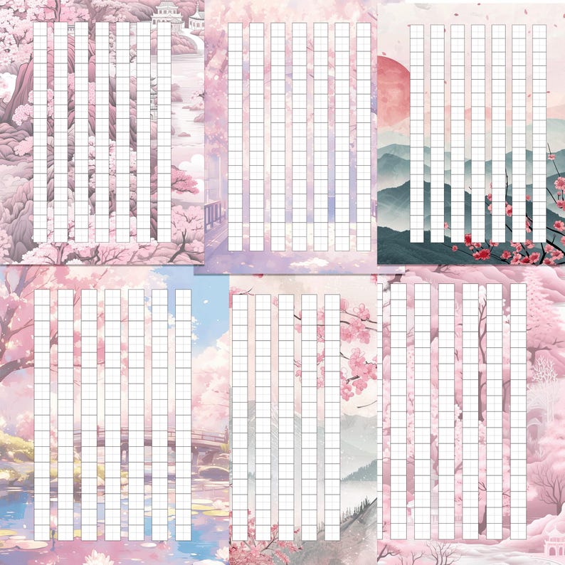 Sakura Japanese Kanji Practice Sheets, Beautiful Japanese Watercolor ...