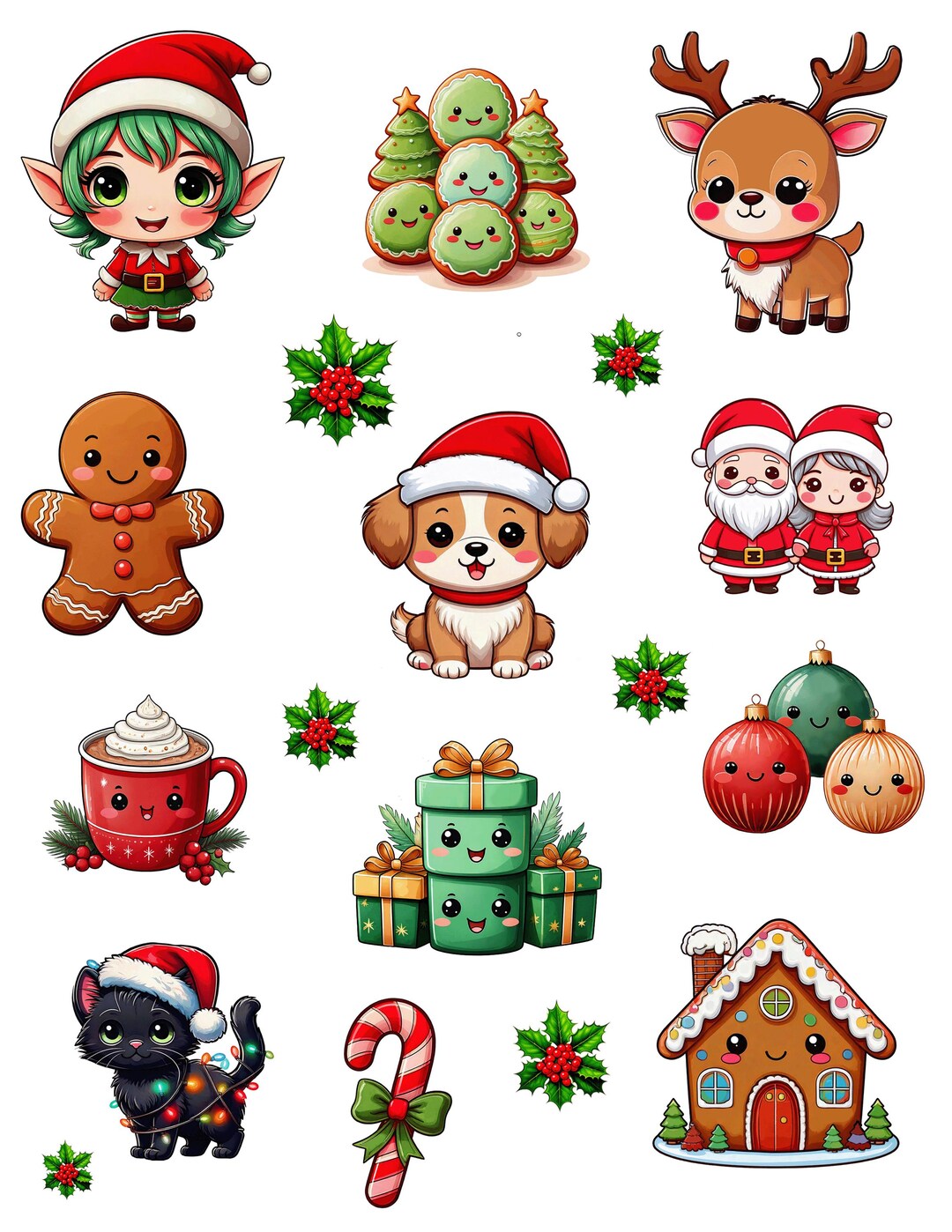 Kawaii Christmas Clip Art, Cute Christmas Digital Stickers - Etsy