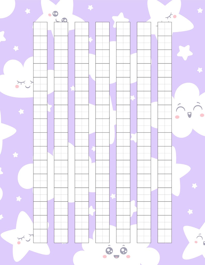 Cute Kawaii Kanji Writing Practice Sheets, Printable Kawaii Stationery ...