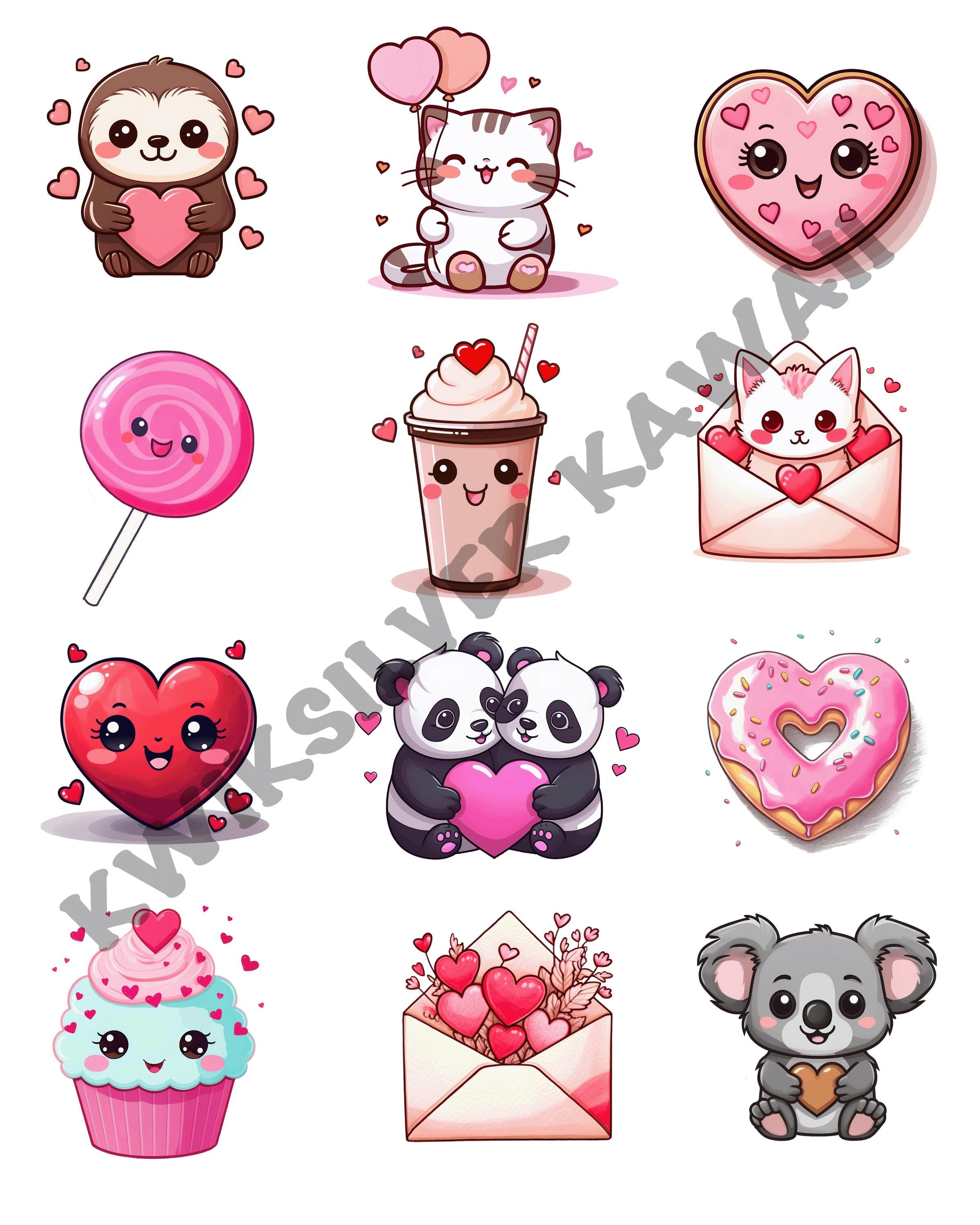 Kawaii Valentine's Day Clip Art, Valentine Digital Stickers, Cute ...
