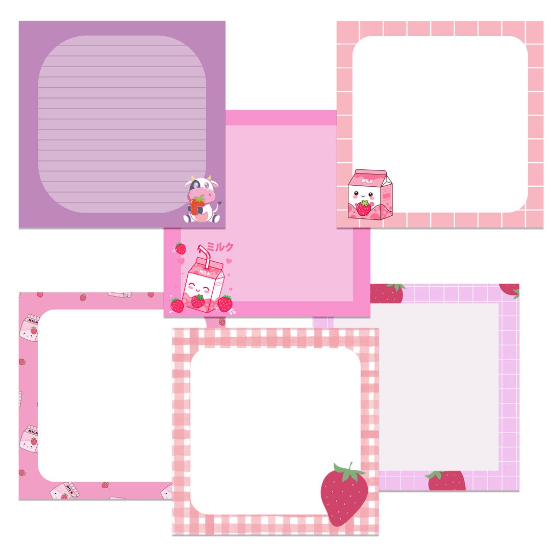 Printable Kawaii Strawberry Post-it Notes, 3x3 DIGITAL FILES, PNG ...