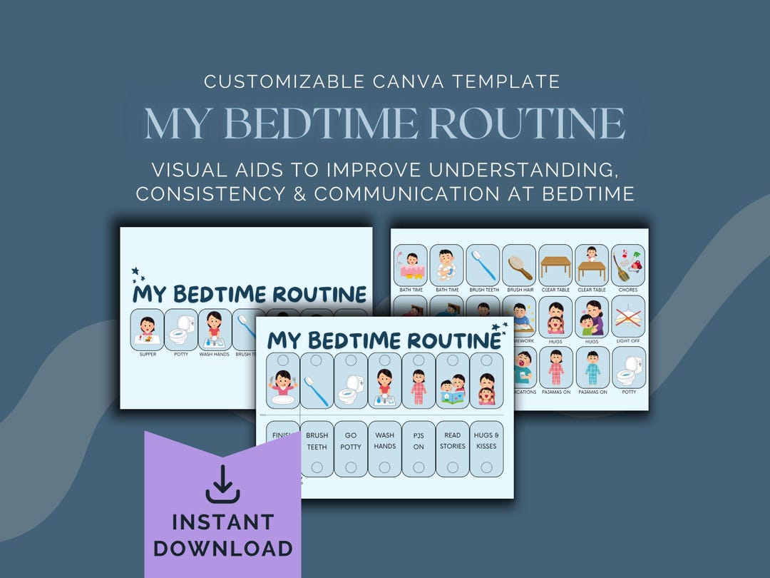 Bedtime Routine VISUAL SCHEDULE Customizable Template Instant Download ...