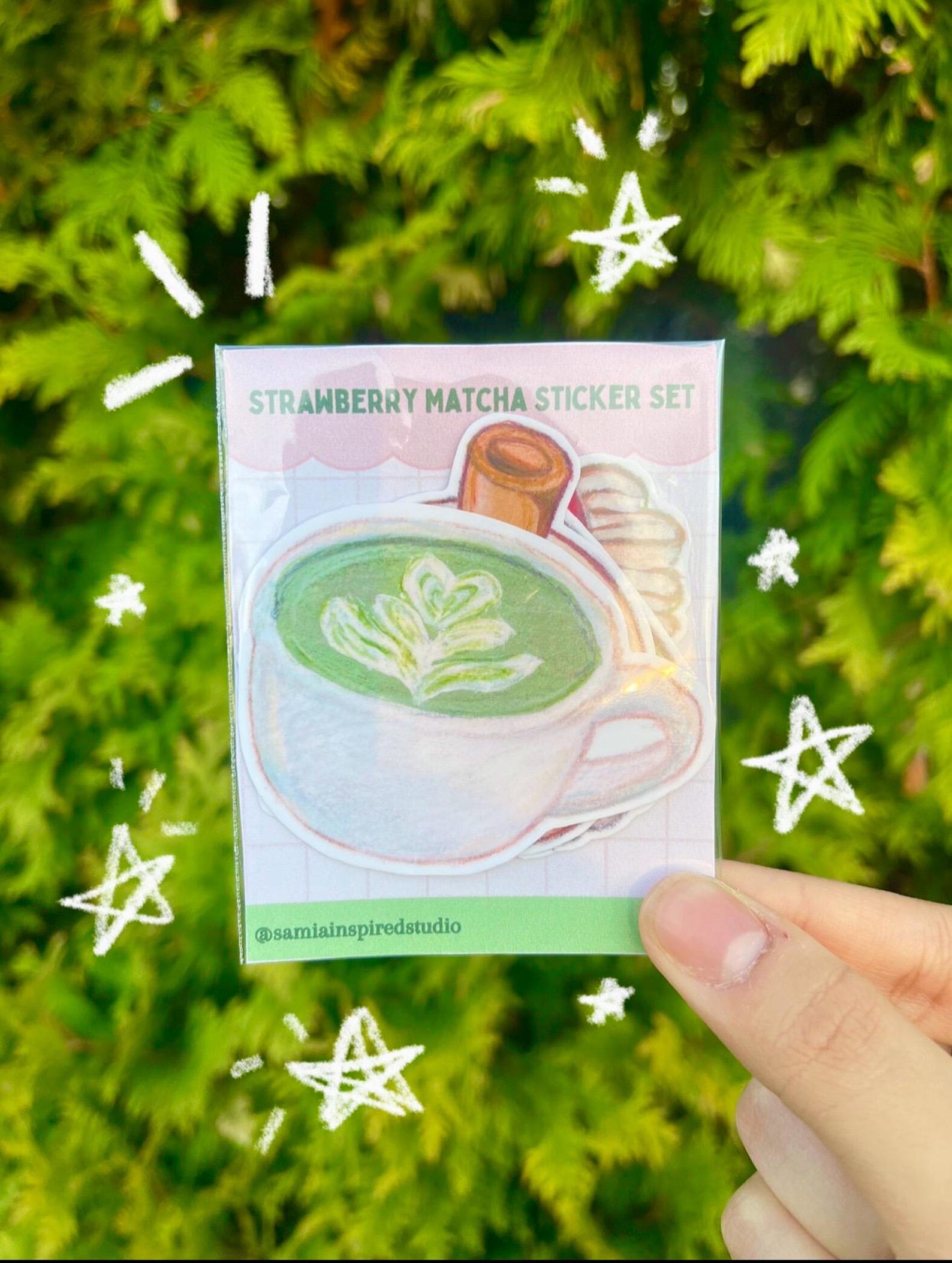 Strawberry Matcha Sticker Pack of 4 | Matcha Latte Sticker Set ...