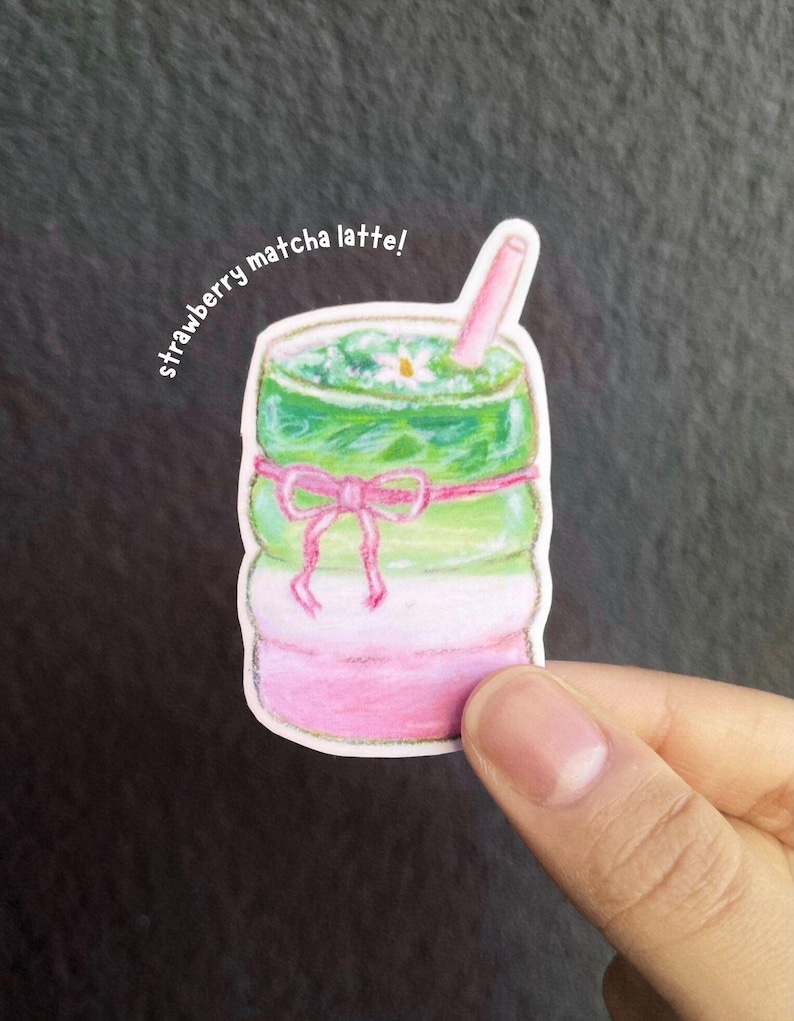 Strawberry Matcha Sticker Pack of 4 | Matcha Latte Sticker Set ...