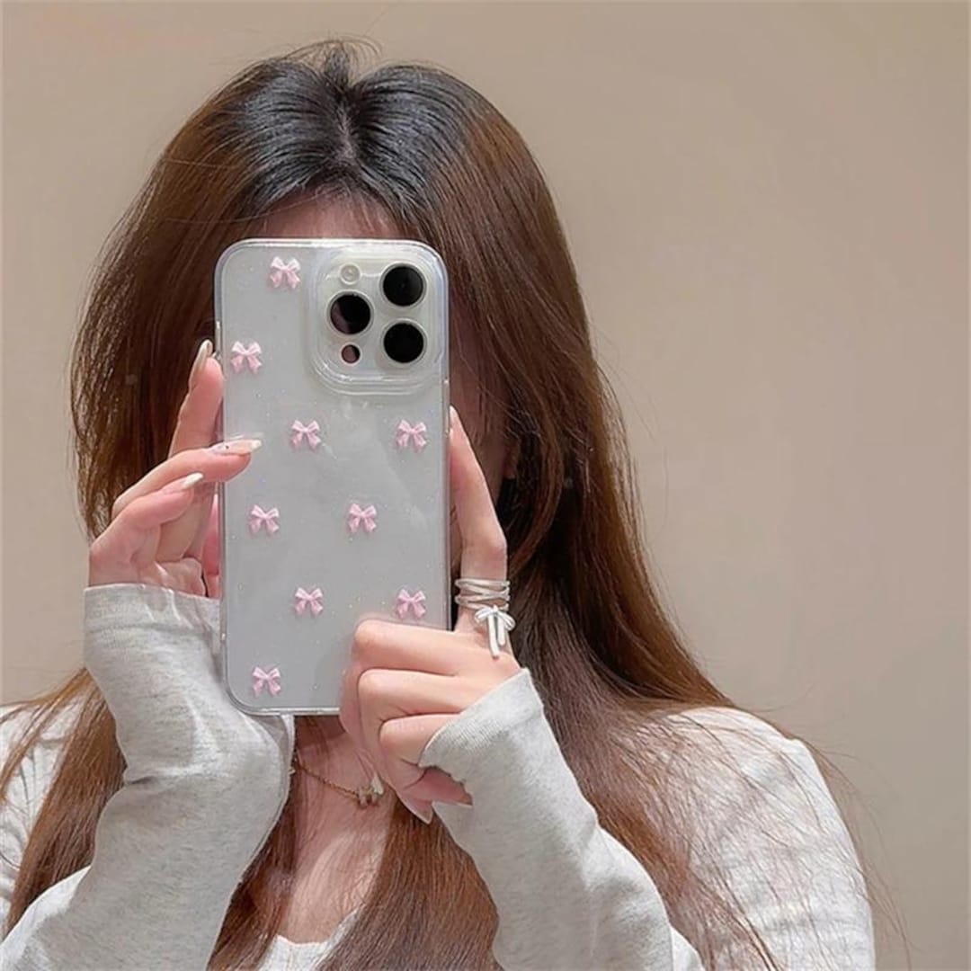 Kawaii Korean Cute Sparkly 3D Pink Bows Phone Case, Aesthetic Case Fits ...