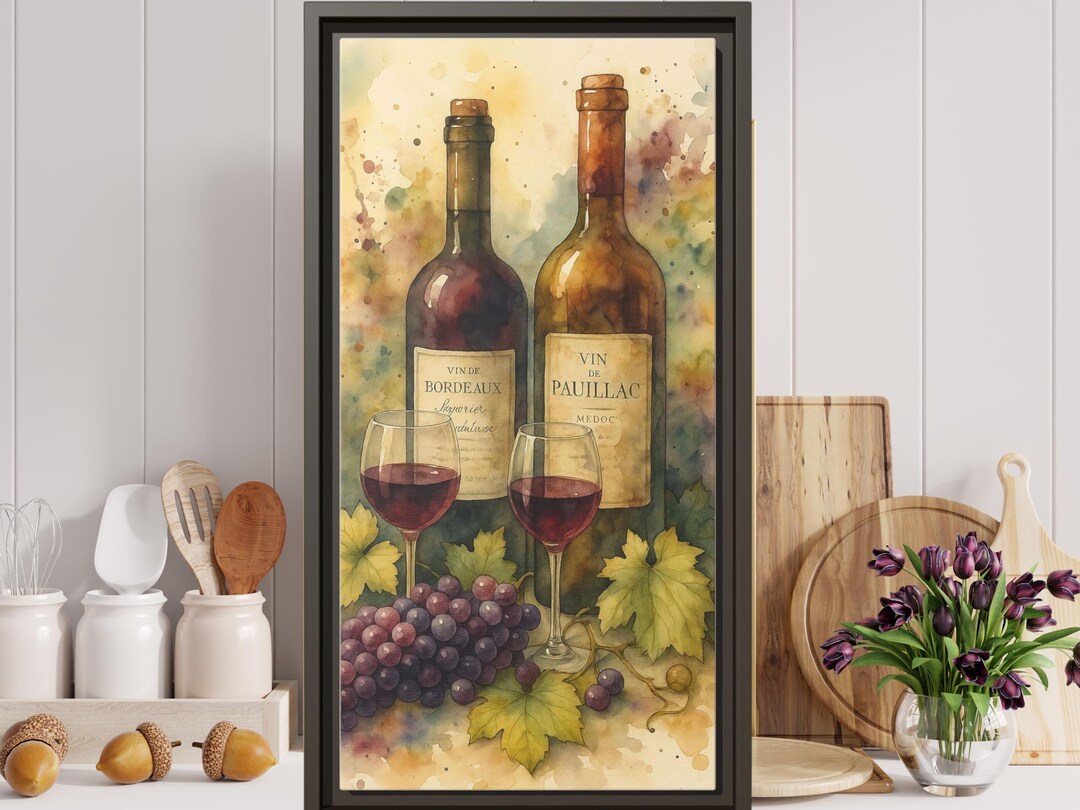 Vineyard Elegance Framed Wine & Grapes Wall Art, Bordeaux, Pauillac ...