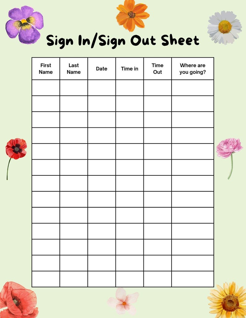 Seasonal Student Sign-out Sheet | 10 Designs | Classroom Management ...