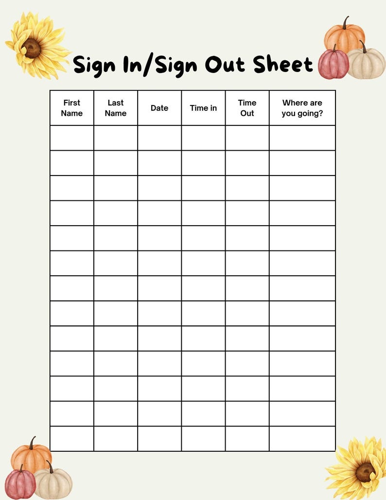 Seasonal Student Sign-out Sheet | 10 Designs | Classroom Management ...