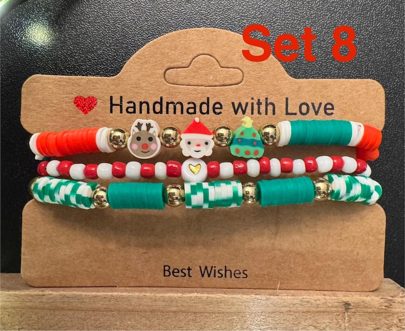 Christmas Heishi Beaded Bracelet Stack | Holiday Clay Bead Set - Etsy