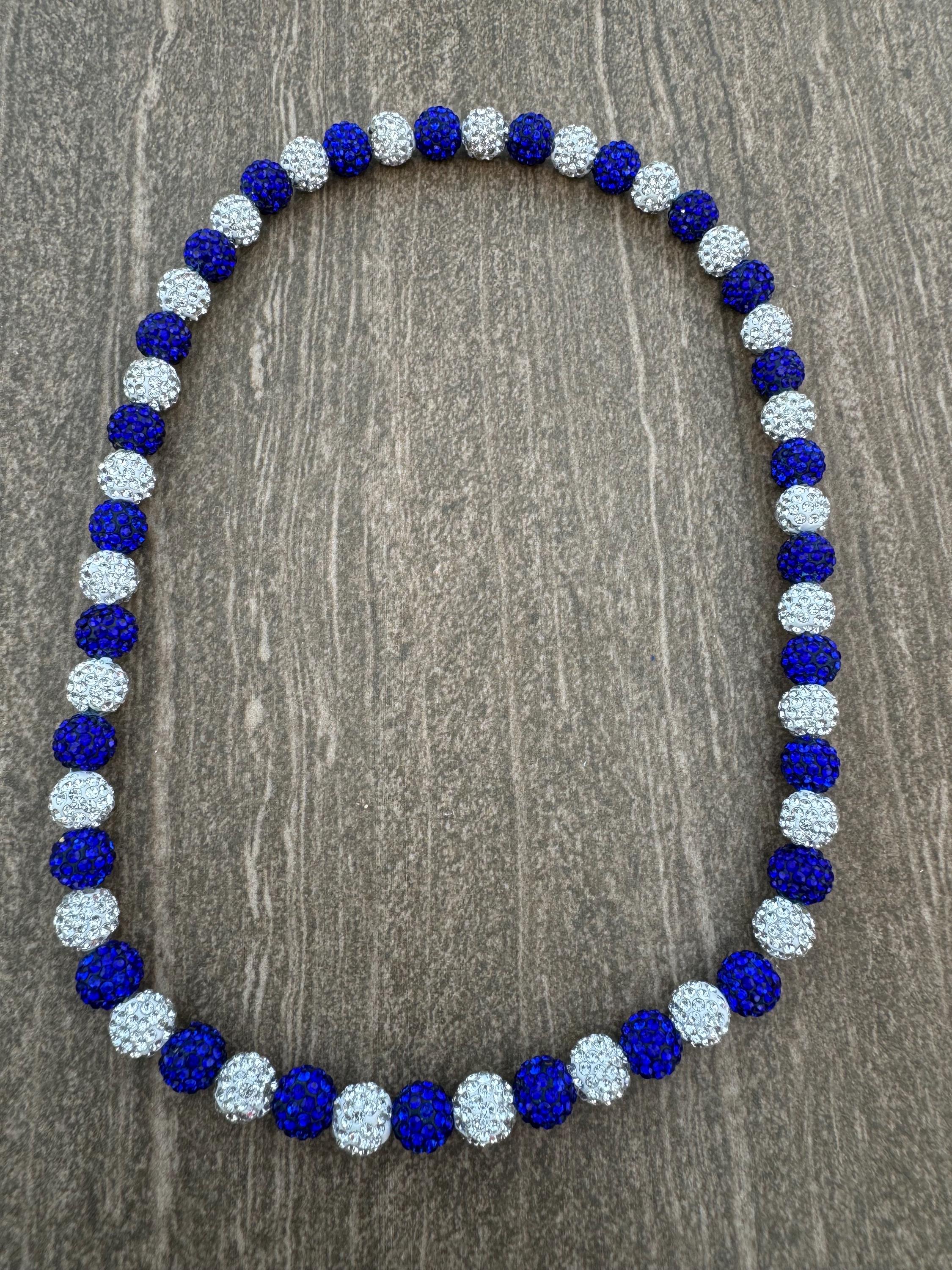 Royal Blue and White - Custom Sparkle Beaded Rhinestone Necklace MLB ...