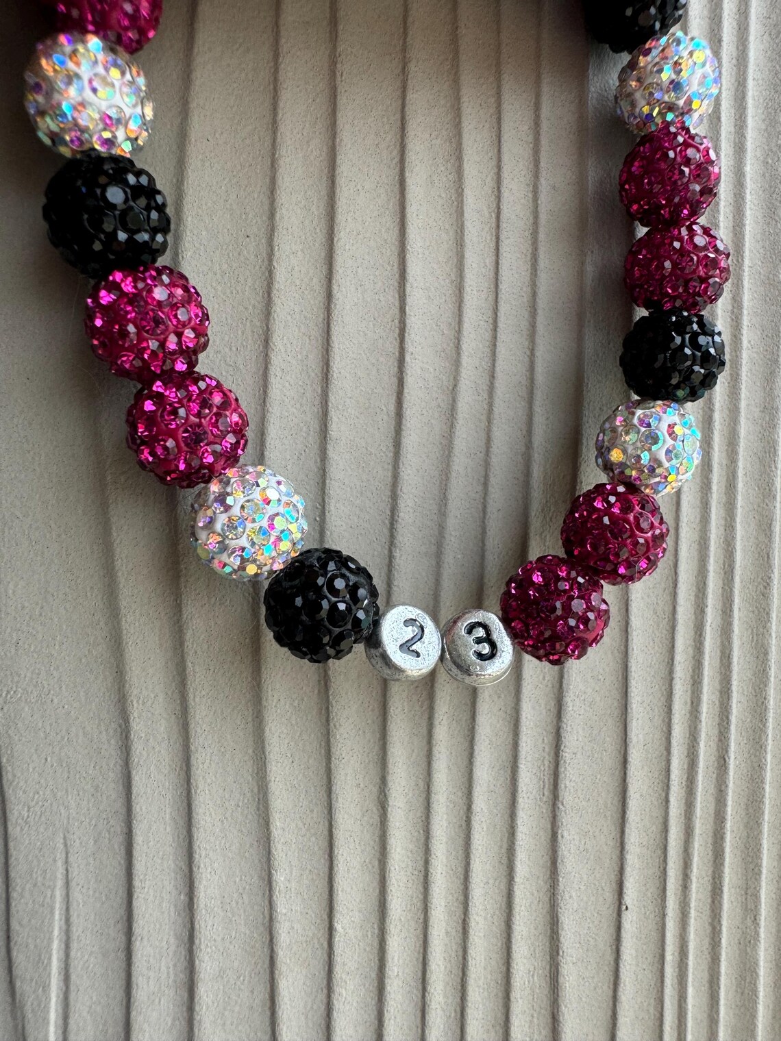 Fuschia, Crystal, Black - Custom Sparkle Beaded Rhinestone Necklace MLB ...