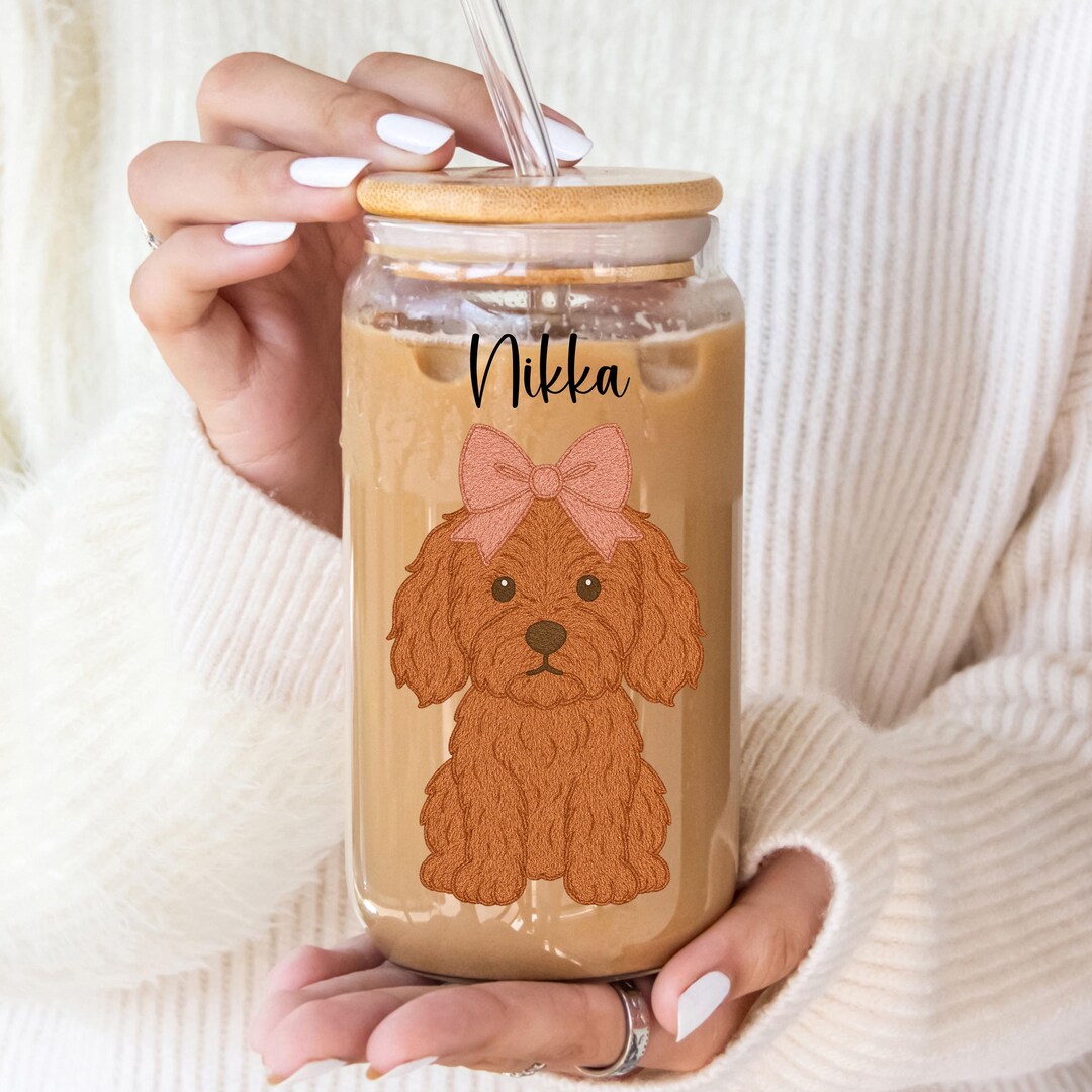 Custom Cavapoo Mom Gift, Personalized Name Dog Mama Iced Coffee Glass ...