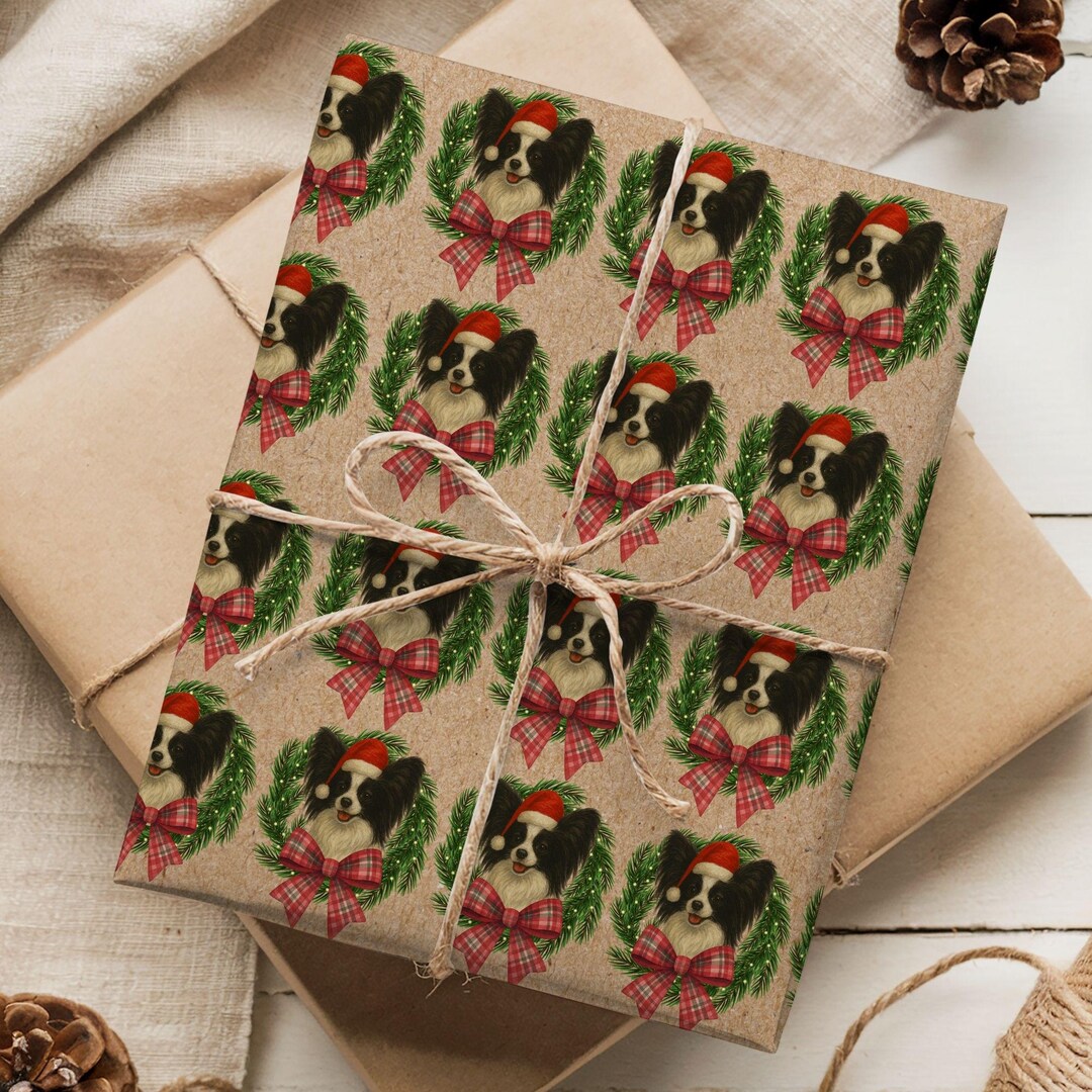 Papillon Christmas Wrapping Paper – Cute Dog Lover Gift Wrap, Festive ...