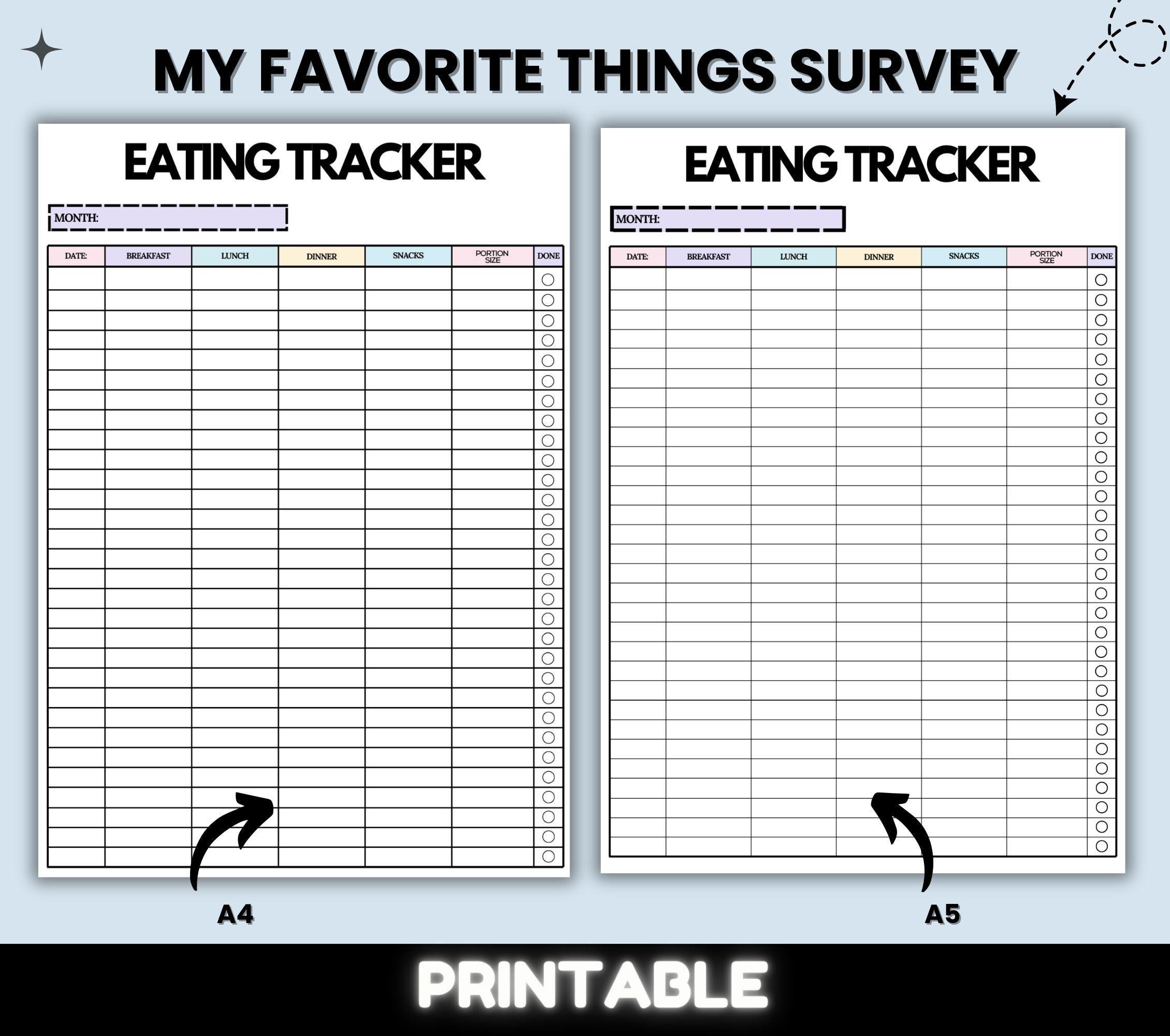 Eating Tracker Printable, Daily Food Journal, Daily Food Planner, Food ...