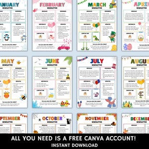 Monthly Classroom Newsletter: 12 Month Canva Template Bundle - Etsy
