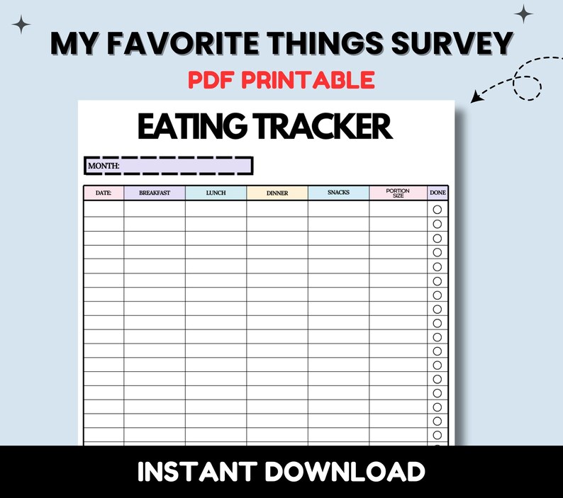 Eating Tracker Printable, Daily Food Journal, Daily Food Planner, Food ...