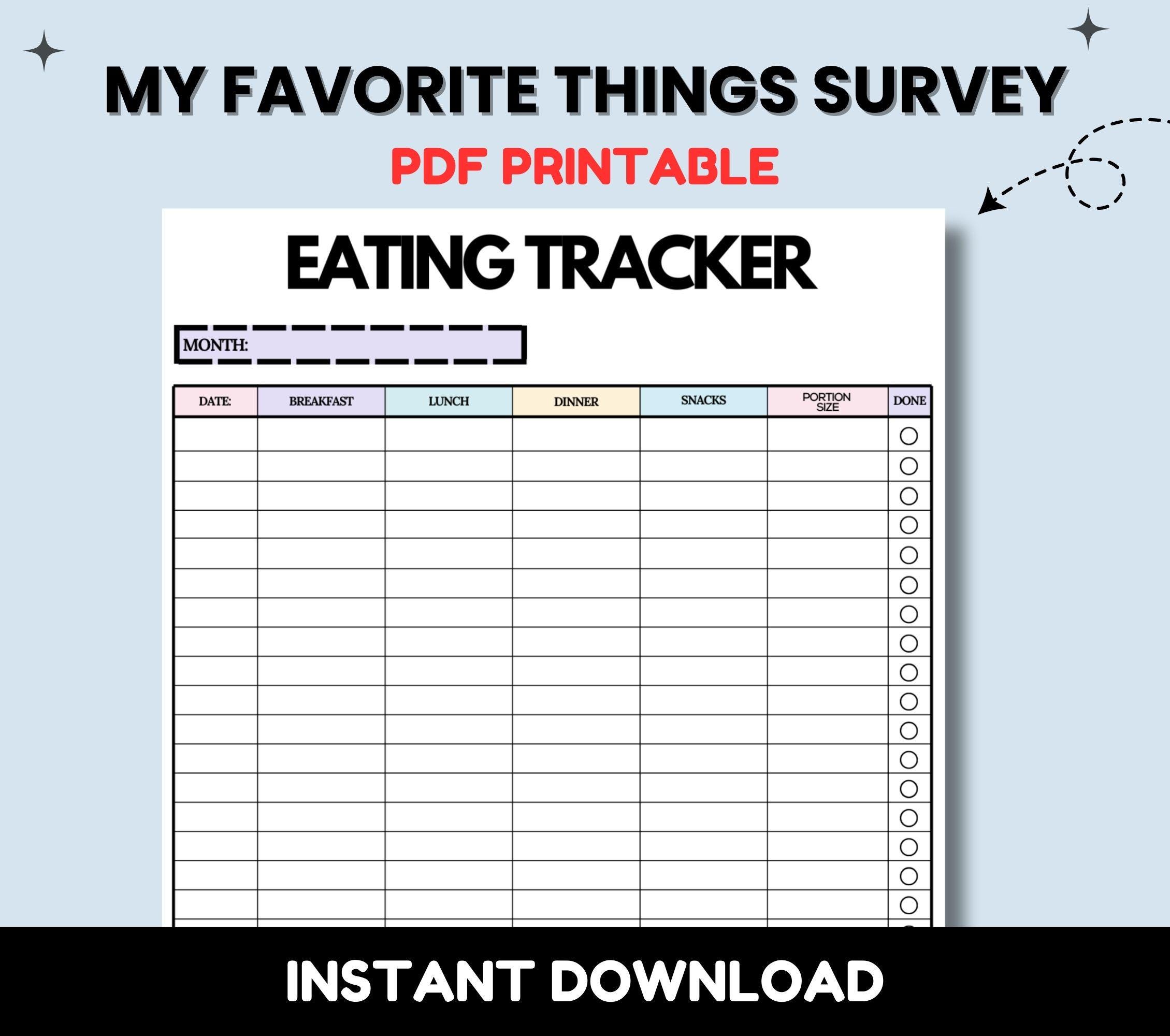 Eating Tracker Printable, Daily Food Journal, Daily Food Planner, Food ...