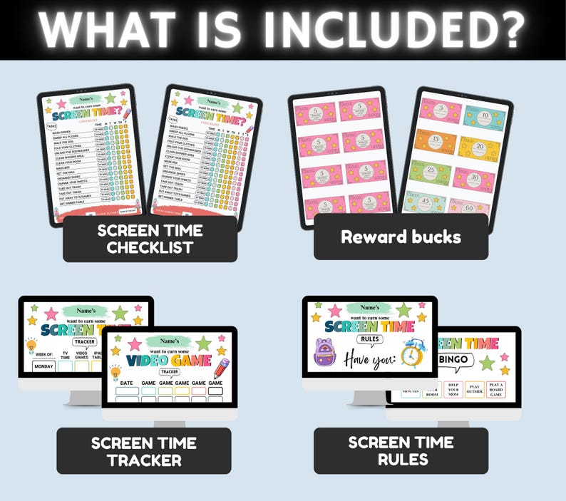 Editable Screen Time Checklist Bundle, Screen Time Rules Checklist ...