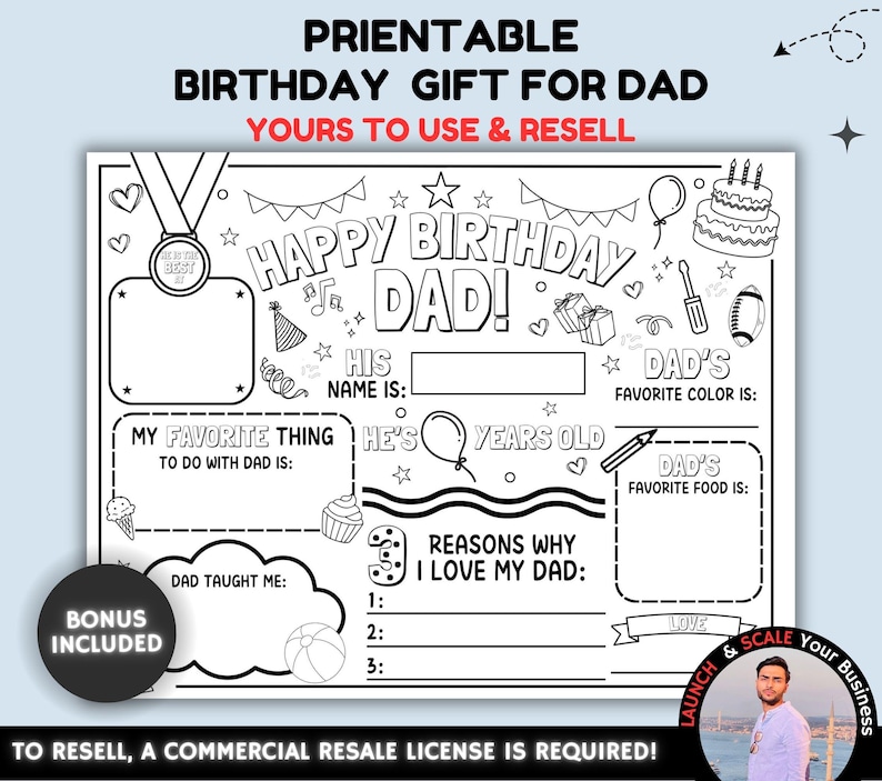 Happy Birthday Dad Coloring Page, Birthday Dad Placemat Activity Sheet ...