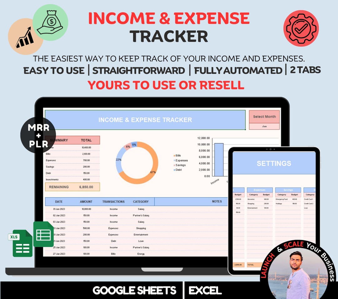 PLR Income and Expense Tracker Spreadsheet, Personal Financial Planner ...