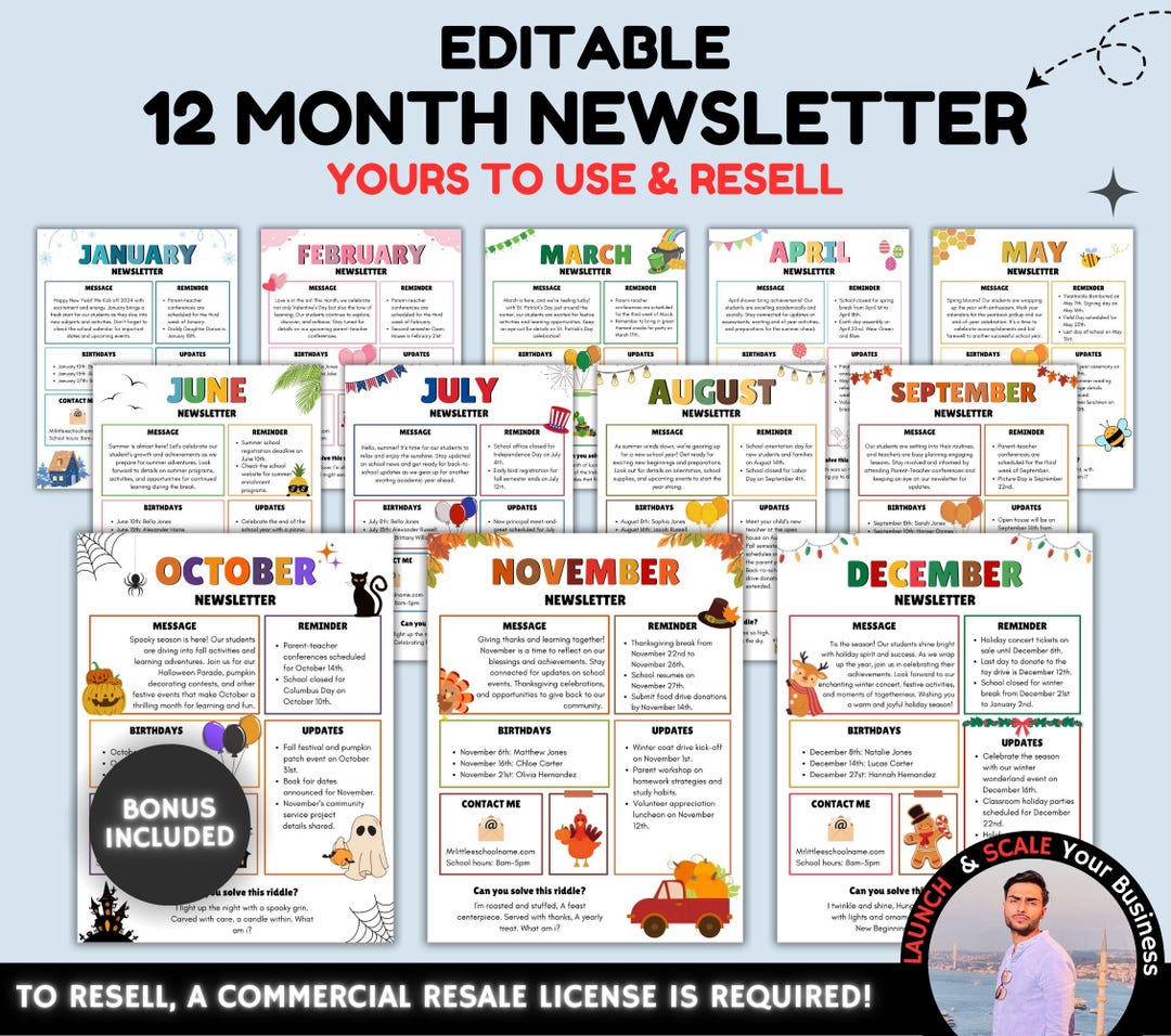 Monthly Classroom Newsletter: 12 Month Canva Template Bundle - Etsy