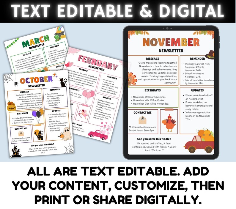 Monthly Classroom Newsletter: 12 Month Canva Template Bundle - Etsy