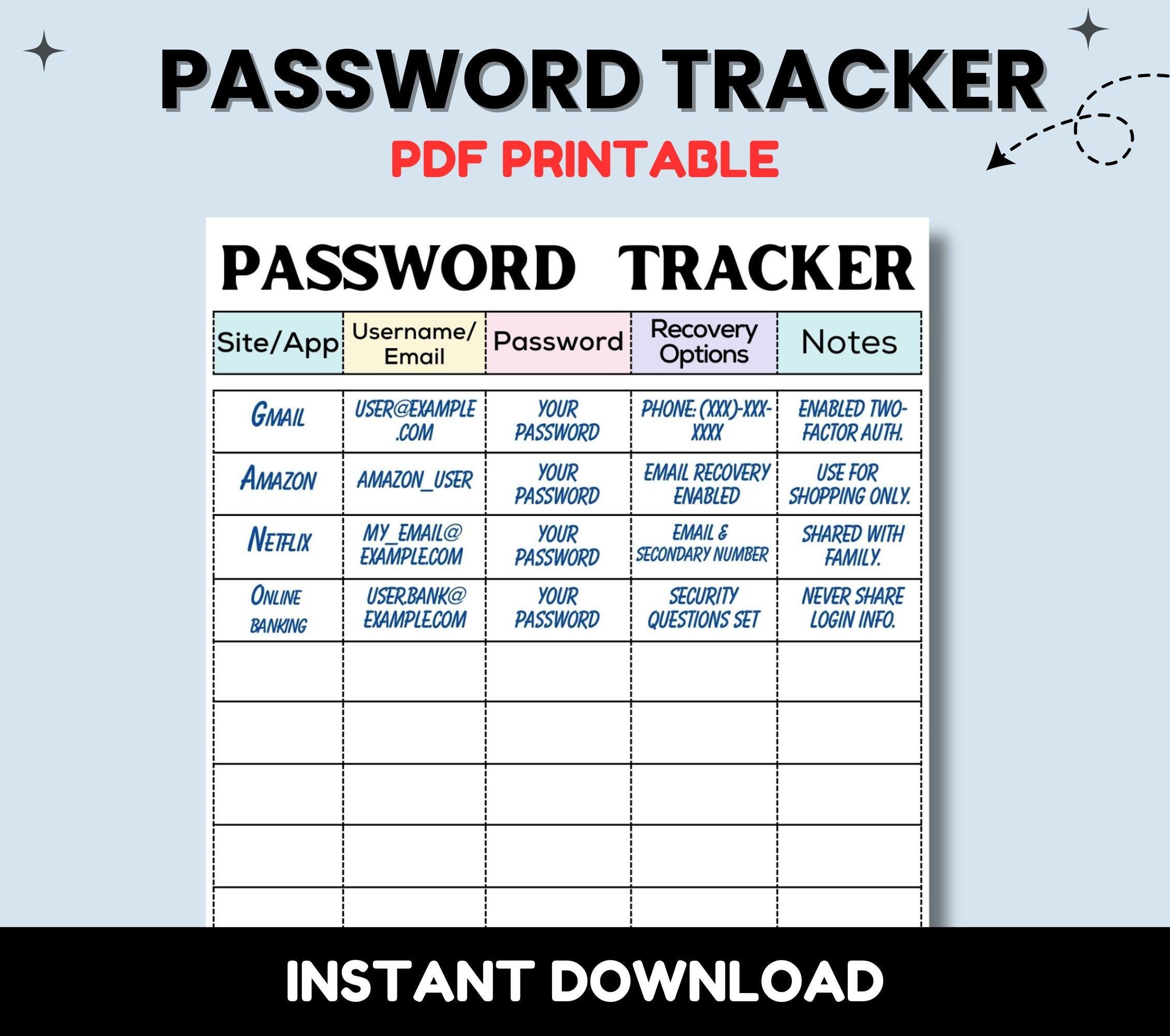 Editable Password Tracker, Password Log, Password Organizer, Password ...
