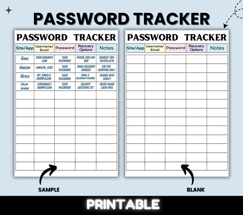 Editable Password Tracker, Password Log, Password Organizer, Password ...