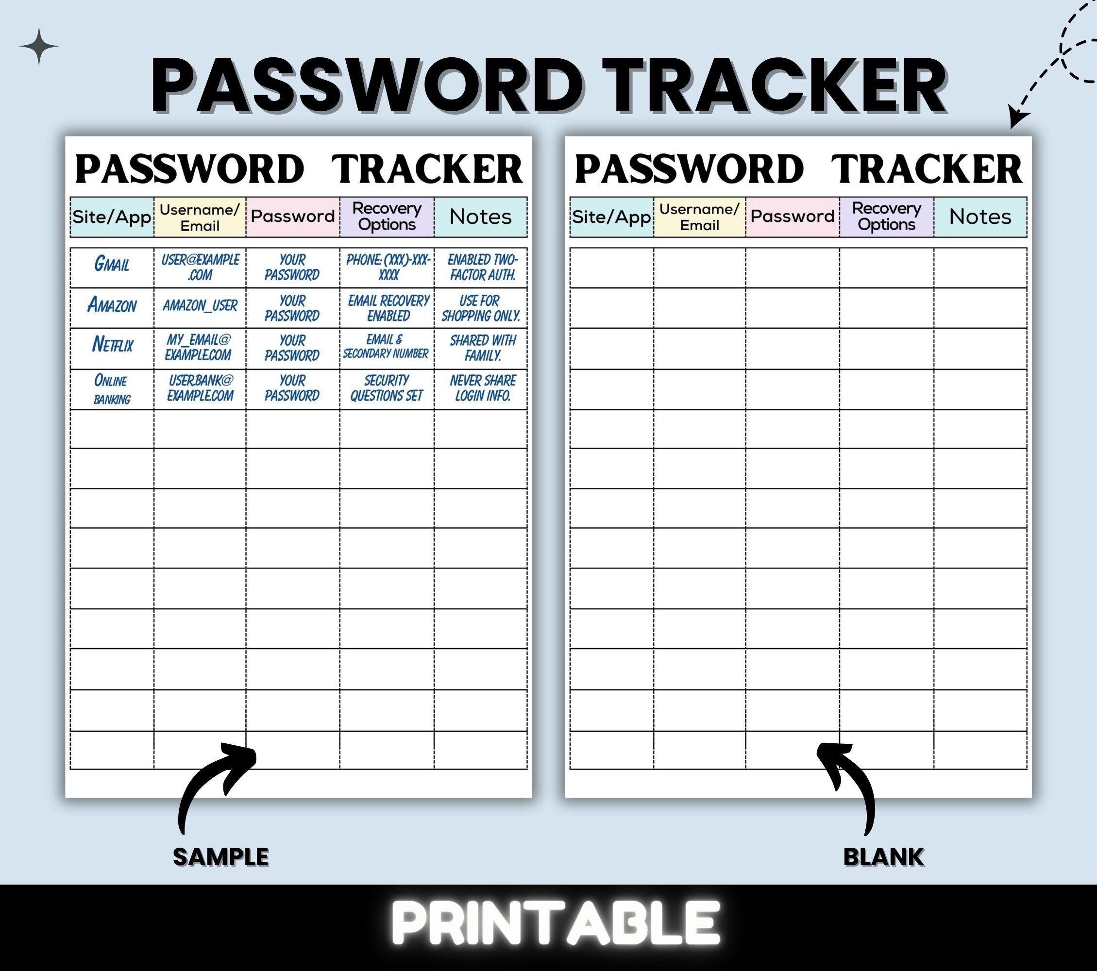 Editable Password Tracker, Password Log, Password Organizer, Password ...