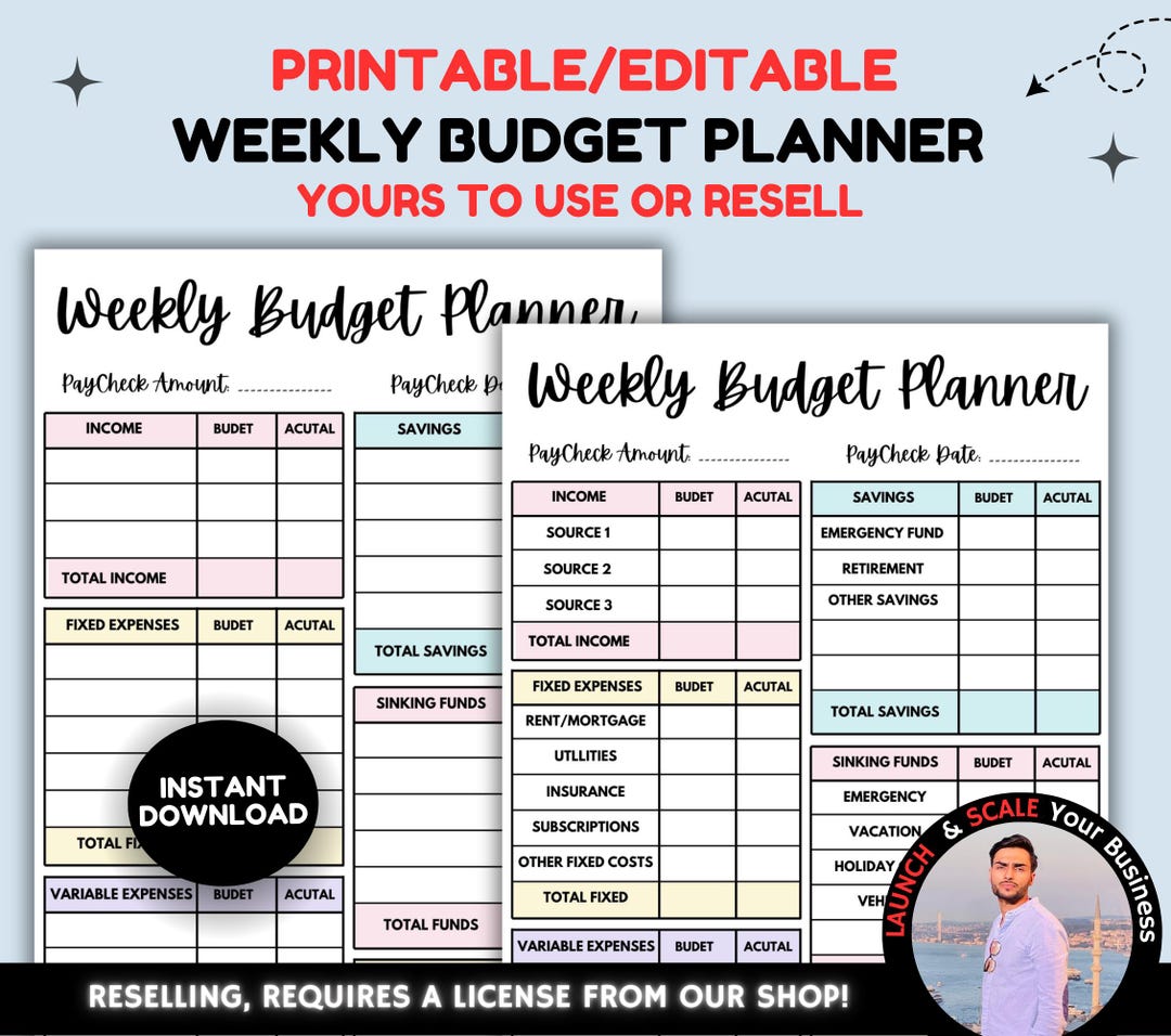 Weekly Budget Planner Printable, Weekly Budget Template, Weekly Budget ...