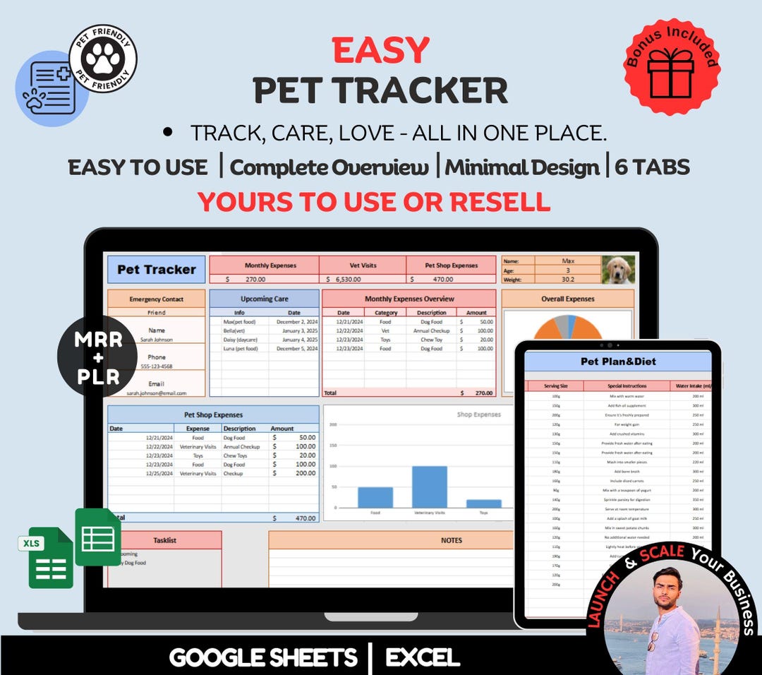 Pet Care Tracker Spreadsheet, Organize Your Pet's Life, Essential for ...