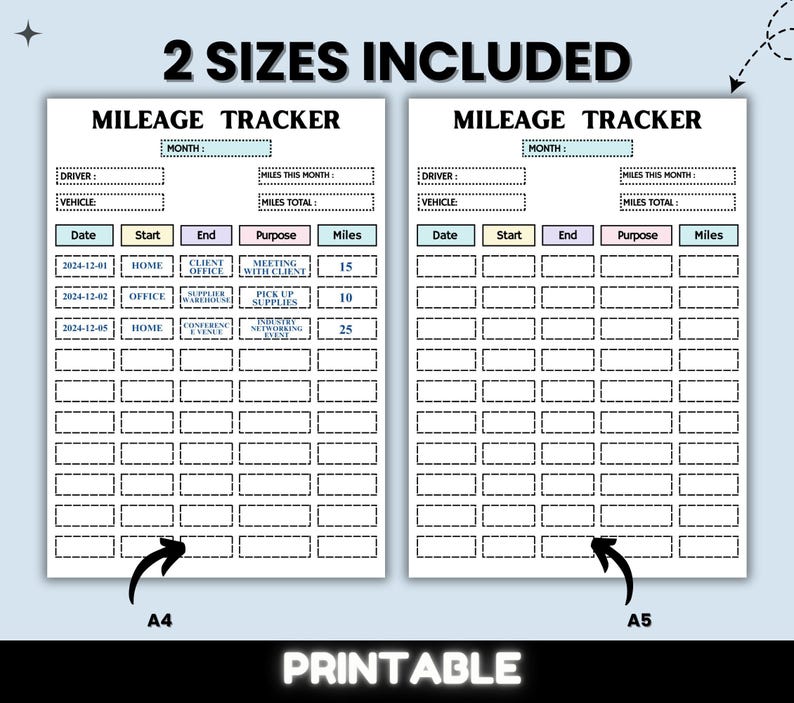 Mileage Tracker Printable, Mileage Log Printable, Business Trip Miles ...