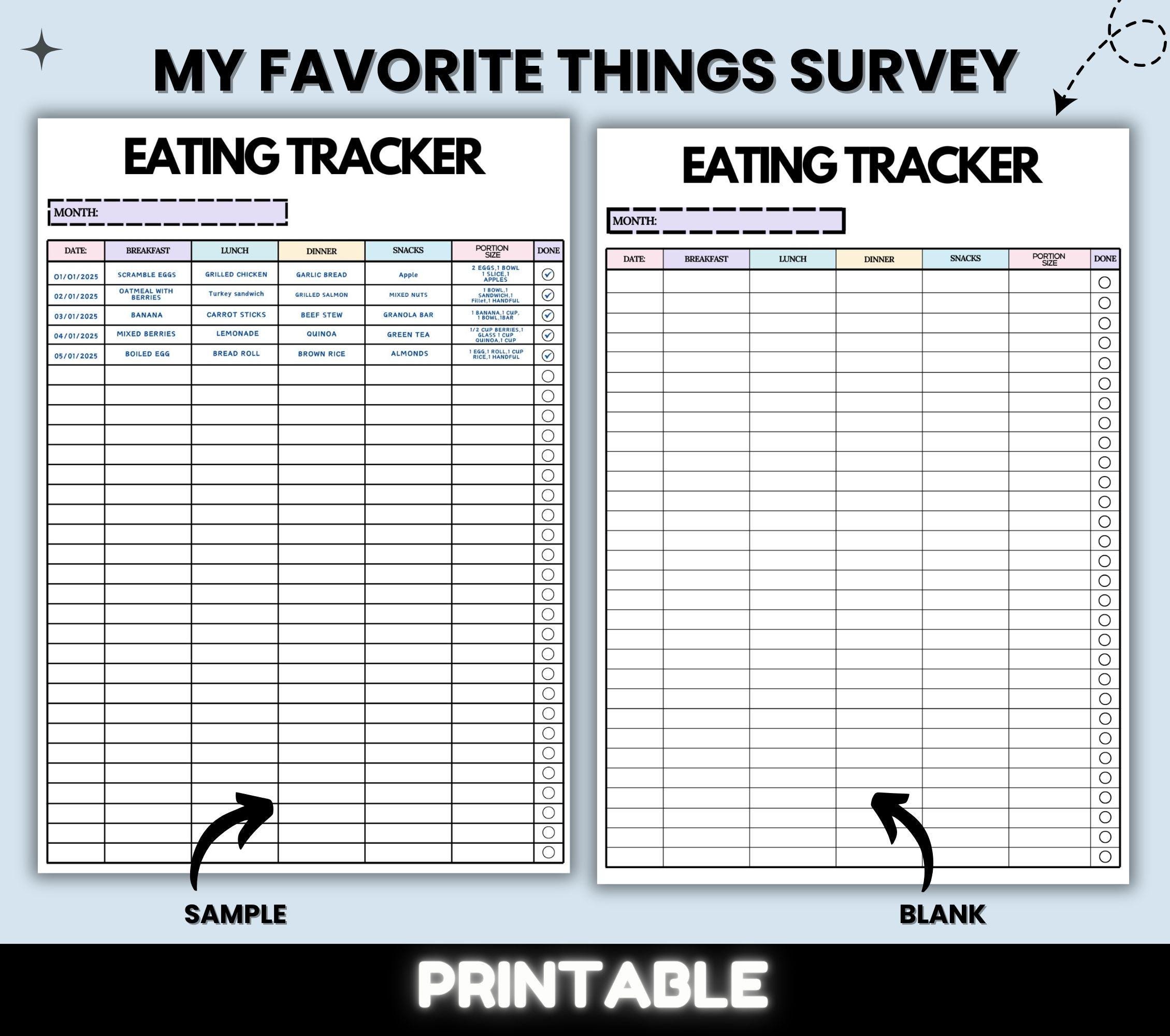 Eating Tracker Printable, Daily Food Journal, Daily Food Planner, Food ...