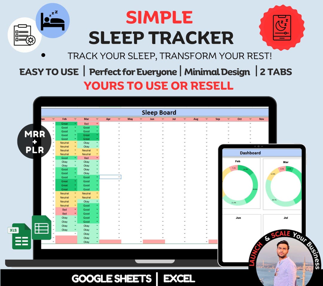 PLR Sleep Tracker Google Sheet, Monthly Sleep Log, Sleep Analysis ...