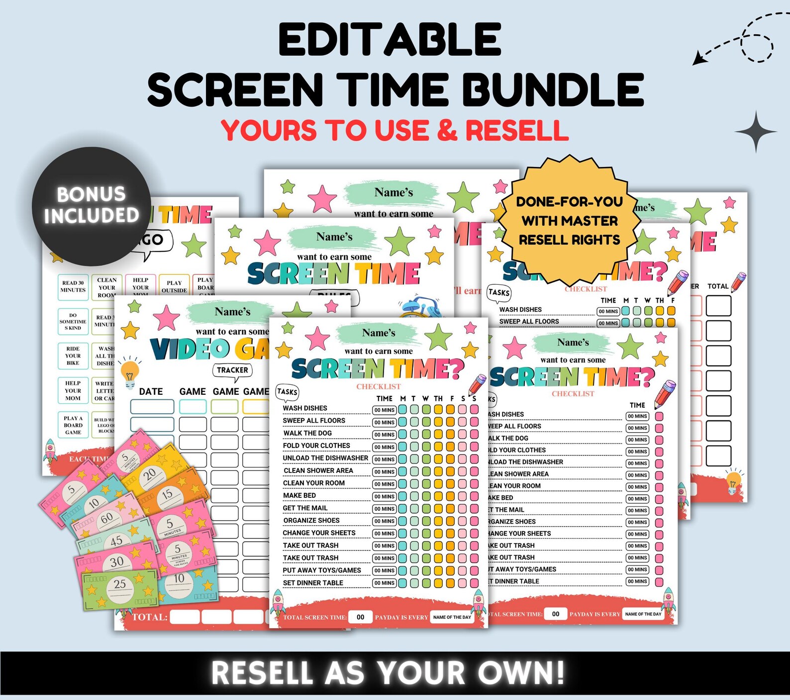 Editable Screen Time Checklist Bundle, Screen Time Rules Checklist ...