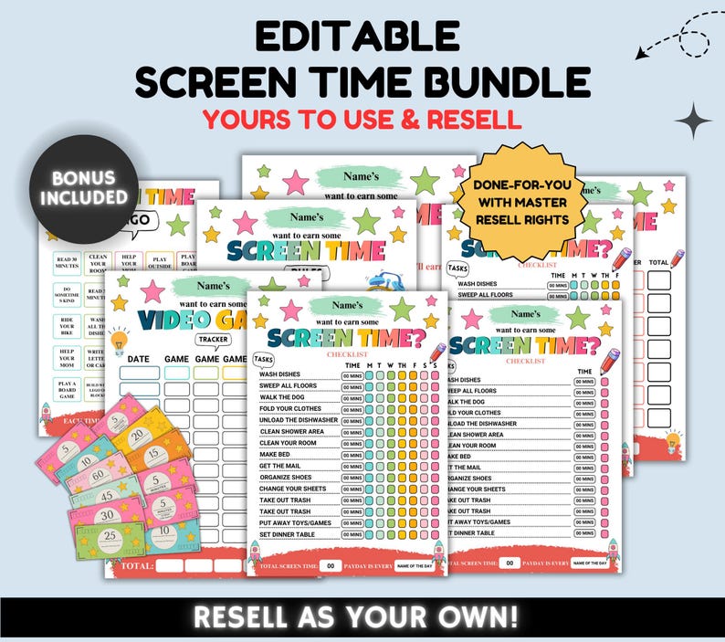 Editable Screen Time Checklist Bundle, Screen Time Rules Checklist ...