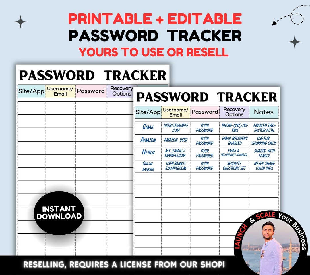 Editable Password Tracker, Password Log, Password Organizer, Password ...