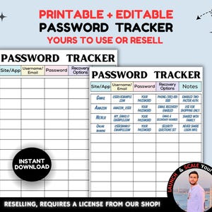 Editable Password Tracker, Password Log, Password Organizer, Password ...