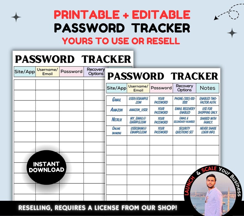 Editable Password Tracker, Password Log, Password Organizer, Password ...