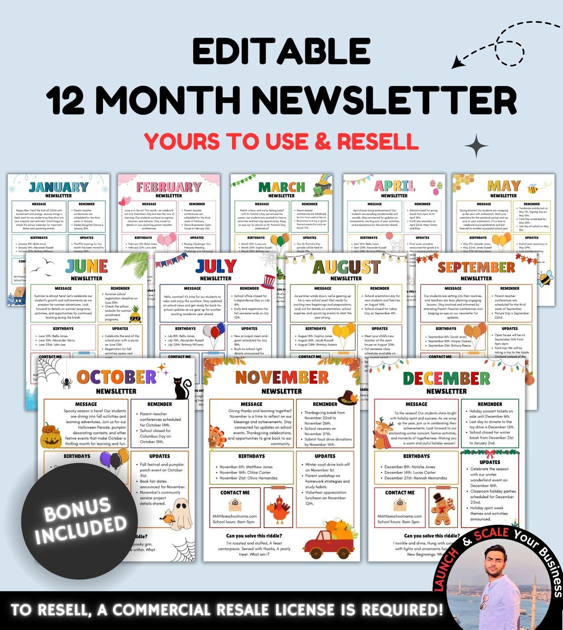 Monthly Classroom Newsletter: 12 Month Canva Template Bundle - Etsy