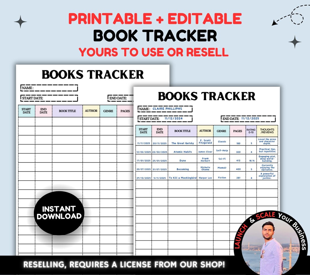 Editable Book Tracker, 2025 Reading Journal, Book Journal, Reading Log ...