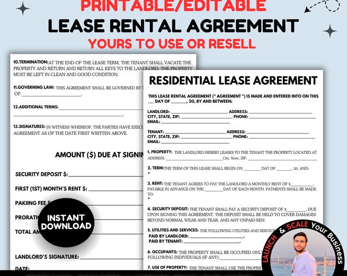 Editable Rental Agreement Template. Printable Lease Agreement ...