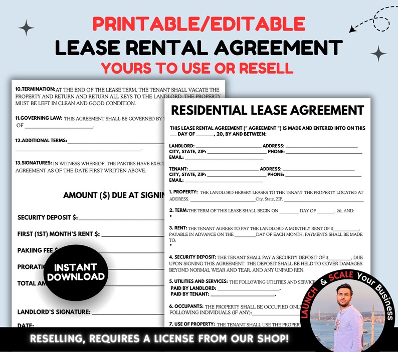 Editable Rental Agreement Template: Simple Lease, Landlord Forms (PDF ...