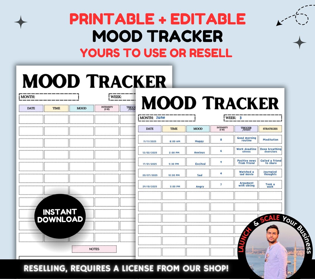 Mood Tracker Printable, A Year in Pixels, Mood Journal, Emotion Tracker ...