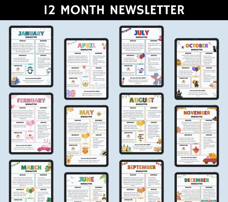 Monthly Classroom Newsletter: 12 Month Canva Template Bundle - Etsy