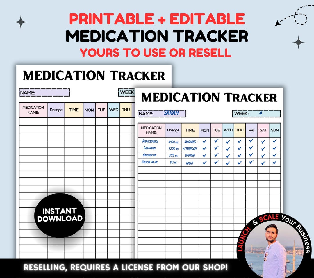 Weekly Medication Tracker: Printable Supplement Log (digital Download ...