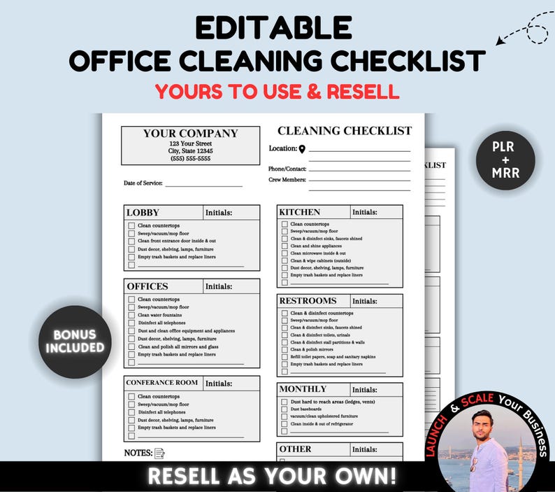 Office Cleaning Checklist: Weekly, Monthly Schedule (canva PLR Template ...