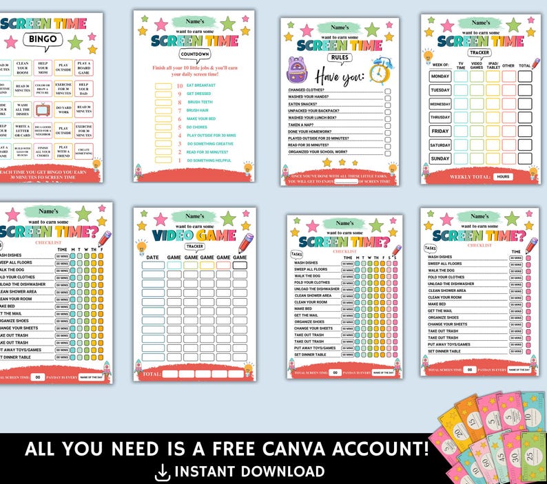 Editable Screen Time Checklist Bundle, Screen Time Rules Checklist ...