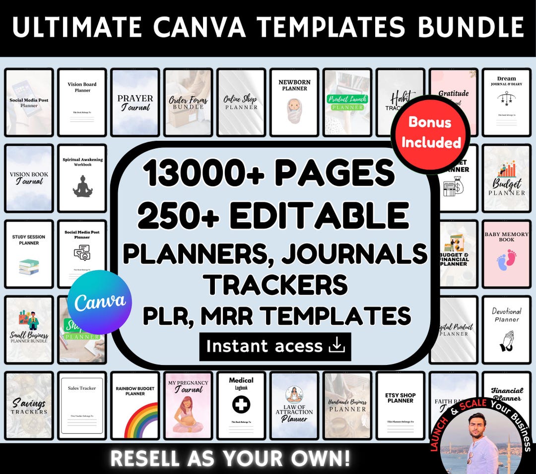 Canva Template Bundle: 250+ Planners, Journals, Trackers, MRR Digital ...