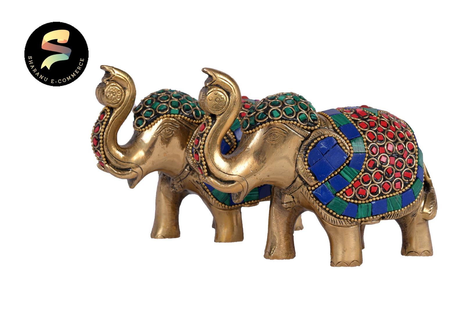 Elephant Pair Brass With Stones | Decorative Brass Elephants | Indian ...